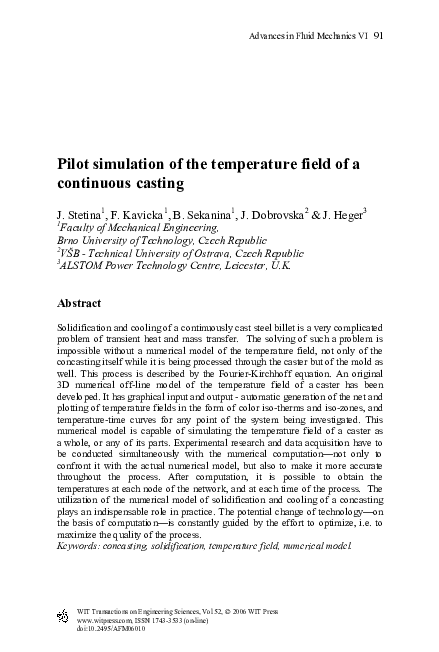 (PDF) Pilot simulation of the temperature field of a continuous casting