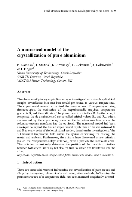 (PDF) A Numerical Model of the Crystallization of Pure Aluminium