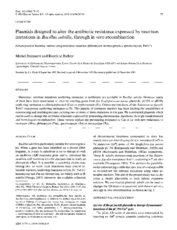 (PDF) Plasmids designed to alter the antibiotic resistance expressed by ...