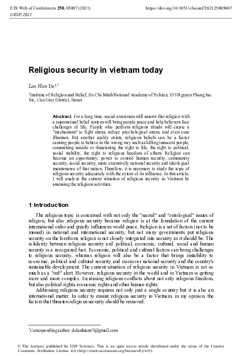 (PDF) Religious security in vietnam today
