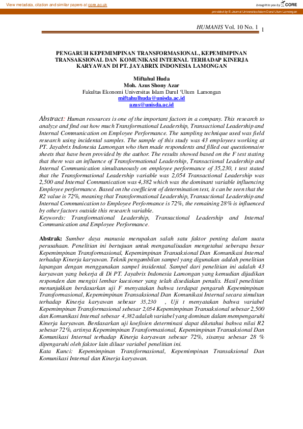 (PDF) Pengaruh Kepemimpinan Transformasional, Kepemimpinan ...