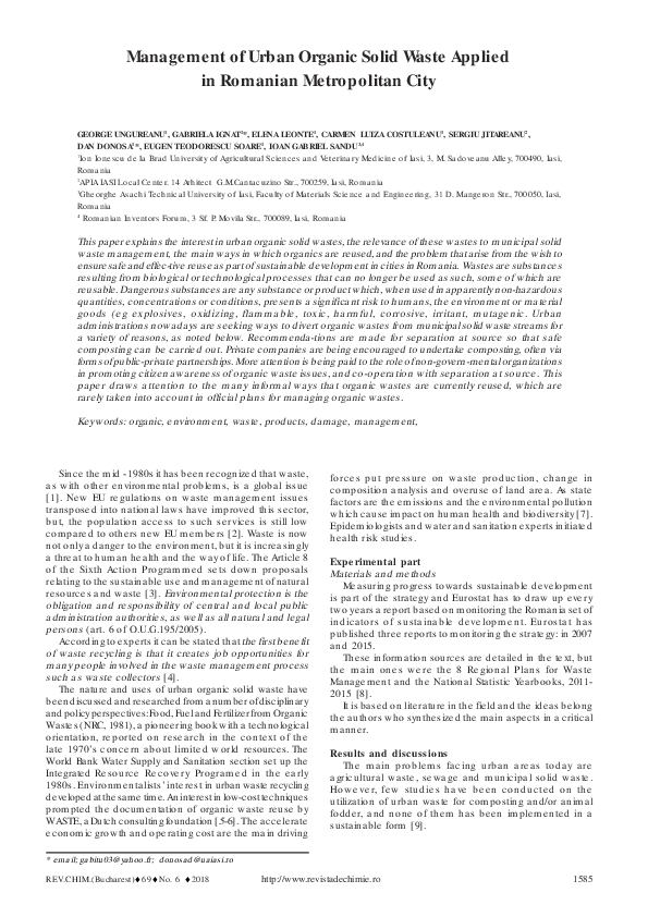 (PDF) Management of Urban Organic Solid Waste Applied in Romanian ...