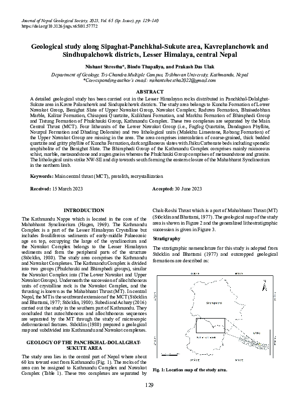 (PDF) Geological study along Sipaghat-Panchkhal-Sukute area ...
