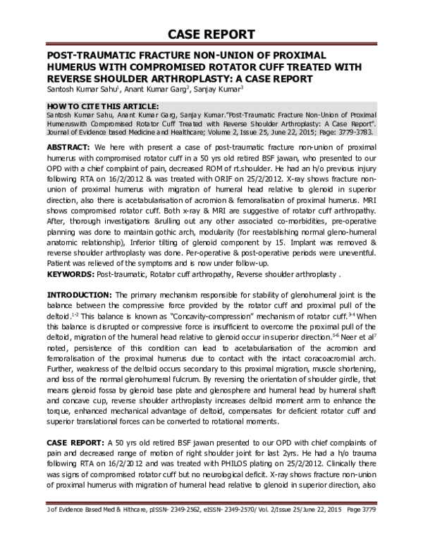 (PDF) Post - Traumatic Fracture Non - Union of Proximal Humerus with ...