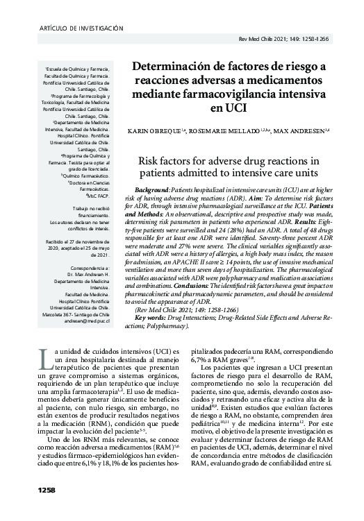 (PDF) Determinación de factores de riesgo a reacciones adversas a medicamentos mediante ...