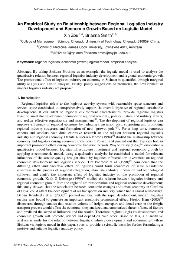 (PDF) An Empirical Study on Relationship between Regional Logistics ...