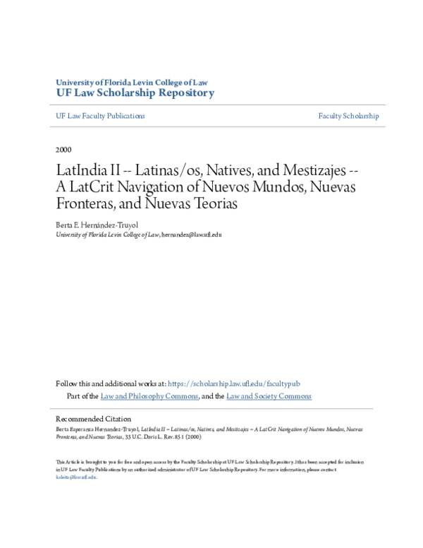 (PDF) LatIndia II -- Latinas/os, Natives, and Mestizajes -- A LatCrit ...