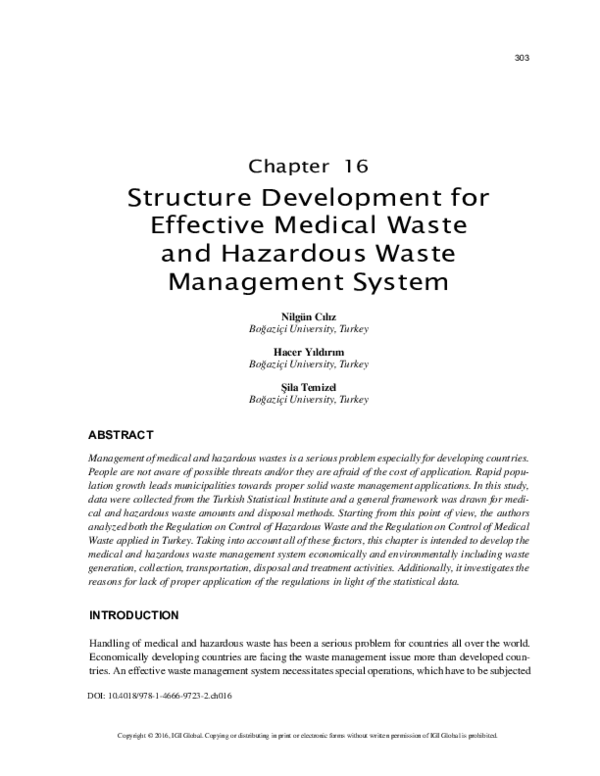 (PDF) Structure Development for Effective Medical Waste and Hazardous ...