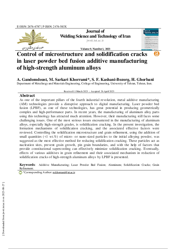 (PDF) Control of microstructure and solidification cracks in laser powder bed fusion additive ...