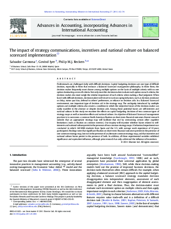 (PDF) The impact of strategy communications, incentives and national ...