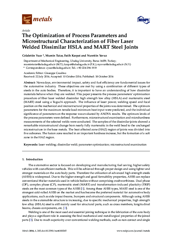 (PDF) The Optimization of Process Parameters and Microstructural Characterization of Fiber Laser ...