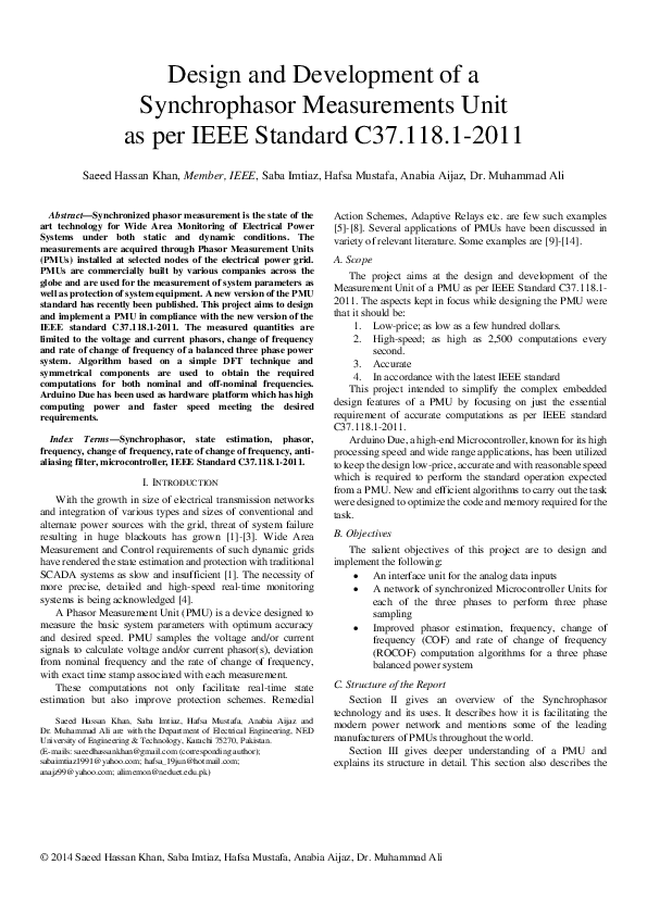 (PDF) Design and Development of a Synchrophasor Measurements Unit as per IEEE Standard C37.118.1 ...