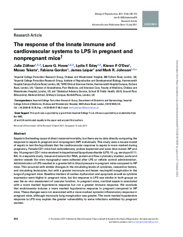 (PDF) The response of the innate immune and cardiovascular systems to ...