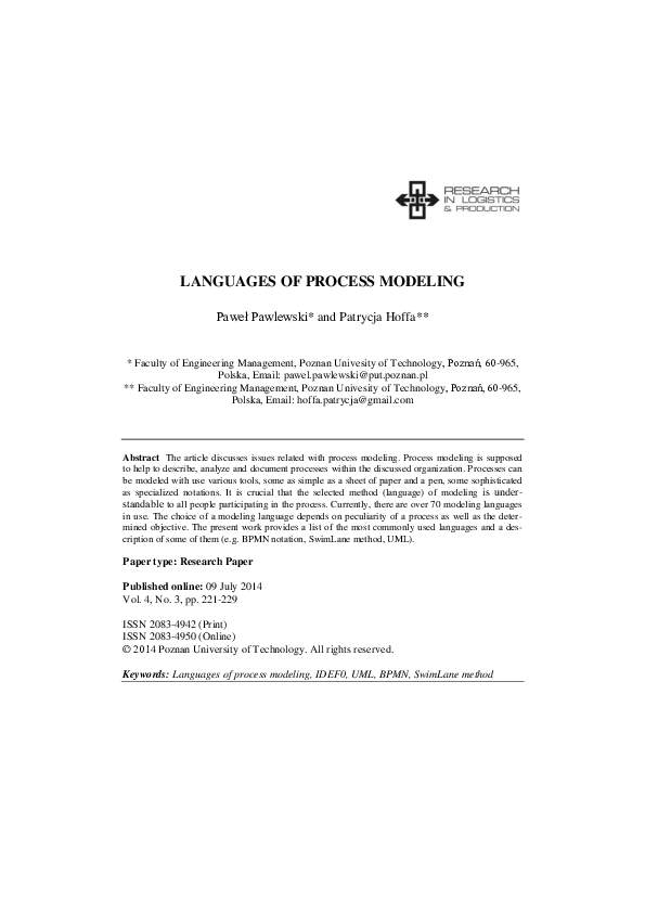 (PDF) Languages of process modeling