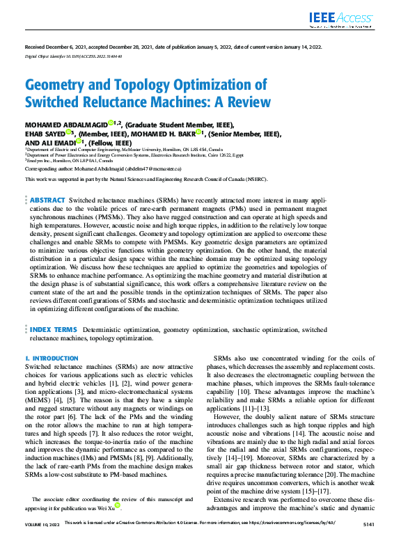 (PDF) Geometry and Topology Optimization of Switched Reluctance Machines: A Review