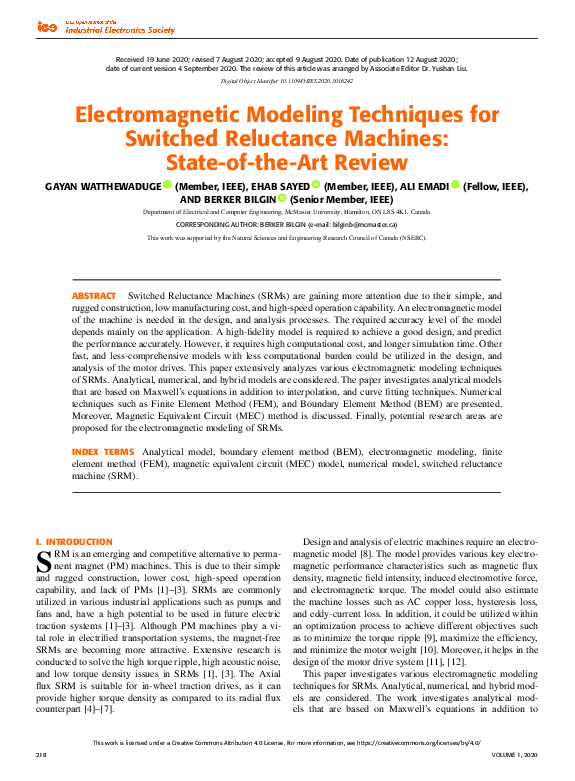 (PDF) Electromagnetic Modeling Techniques for Switched Reluctance ...