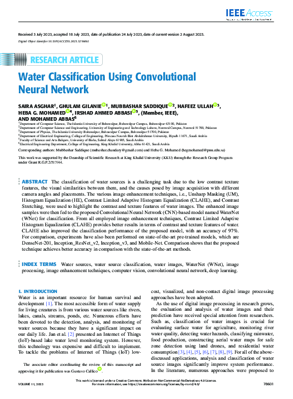 (PDF) Water Classification Using Convolutional Neural Network