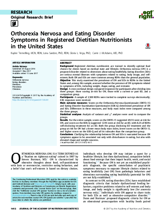 (PDF) Orthorexia Nervosa and Eating Disorder Symptoms in Registered Dietitian Nutritionists in ...