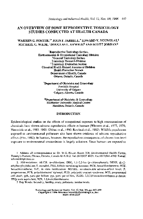 (PDF) An Overview of Some Reproductive Toxicology Studies Conducted At ...