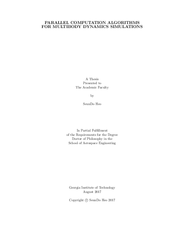Pdf Parallel Computation Algorithms For Multibody Dynamics Simulations