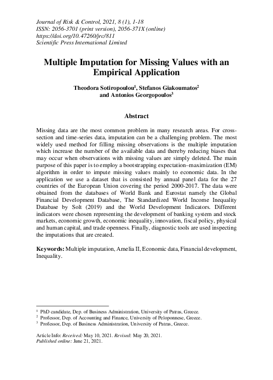(PDF) Multiple Imputation for Missing Values with an Empirical Application