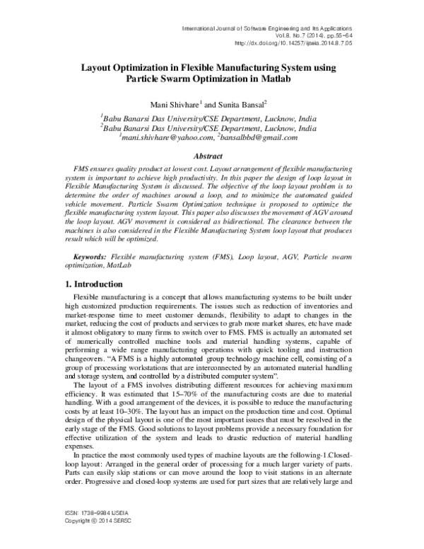 (PDF) Layout Optimization in Flexible Manufacturing System using Particle Swarm Optimization in ...