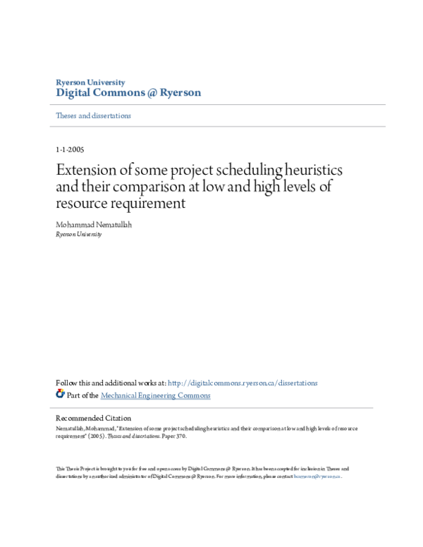 Pdf Extension Of Some Project Scheduling Heuristics And Their Comparison At Low And High