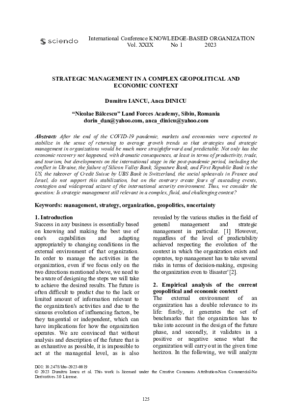 (PDF) Strategic Management in a Complex Geopolitical and Economic Context