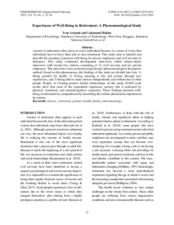 (PDF) Experiences of Well-Being in Retirement: A Phenomenological Study