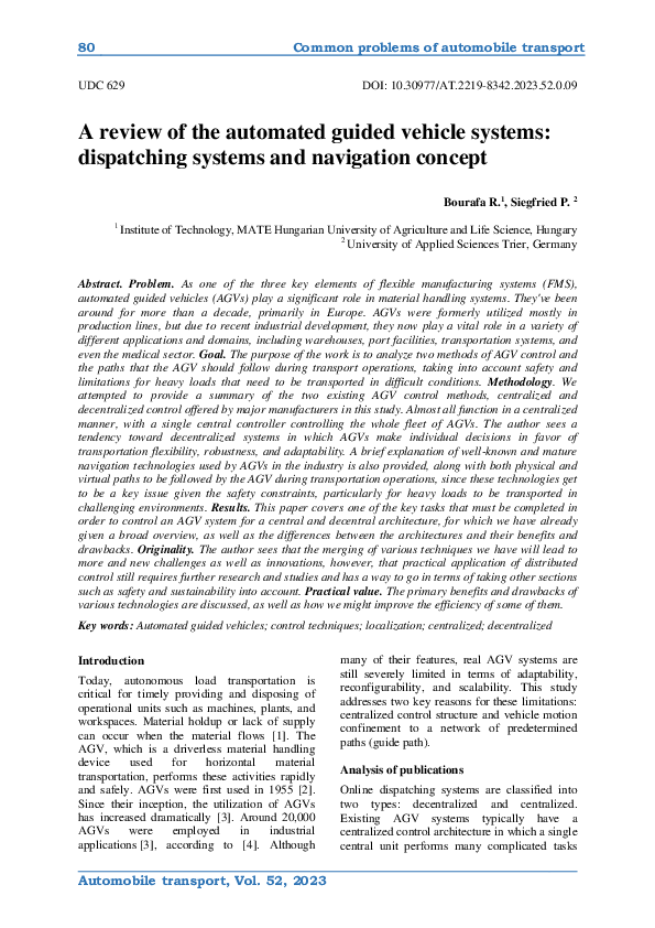 Pdf A Review Of The Automated Guided Vehicle Systems Dispatching Systems And Navigation Concept 