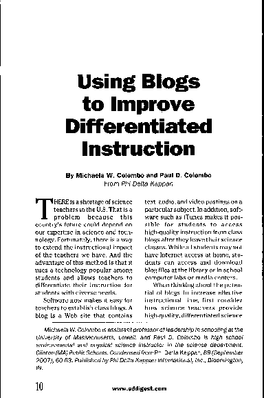 (PDF) Using Blogs to Improve Differentiated Instruction | michaela colombo - Academia.edu