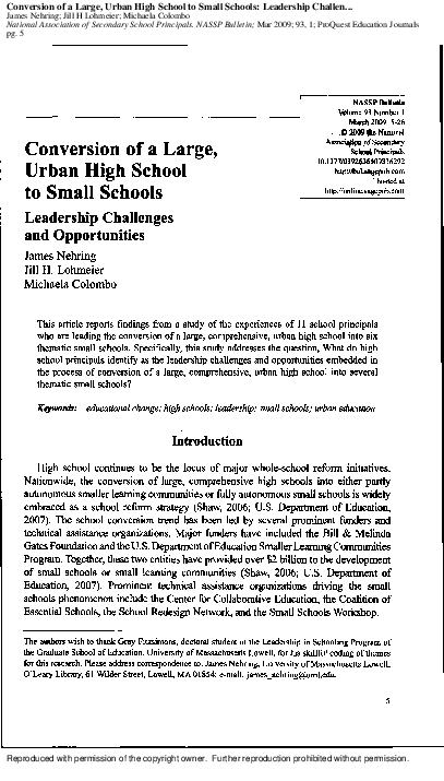 (PDF) Conversion of a Large, Urban High School to Small Schools