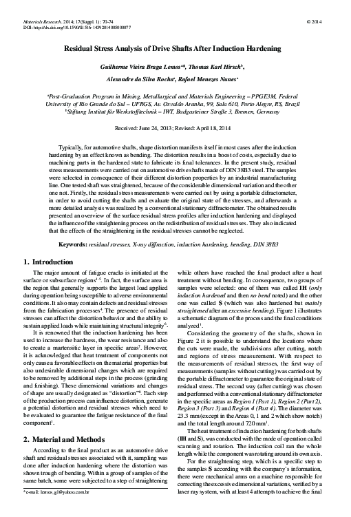 (PDF) Residual stress analysis of drive shafts after induction hardening