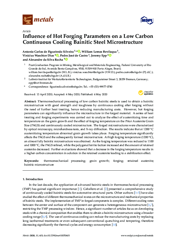 Pdf Influence Of Hot Forging Parameters On A Low Carbon Continuous