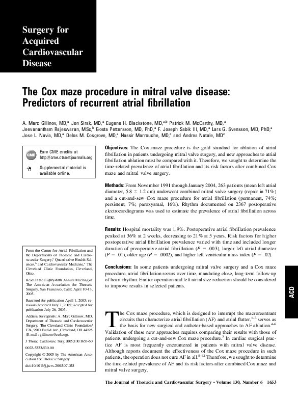 (PDF) The Cox maze procedure in mitral valve disease: Predictors of recurrent atrial fibrillation