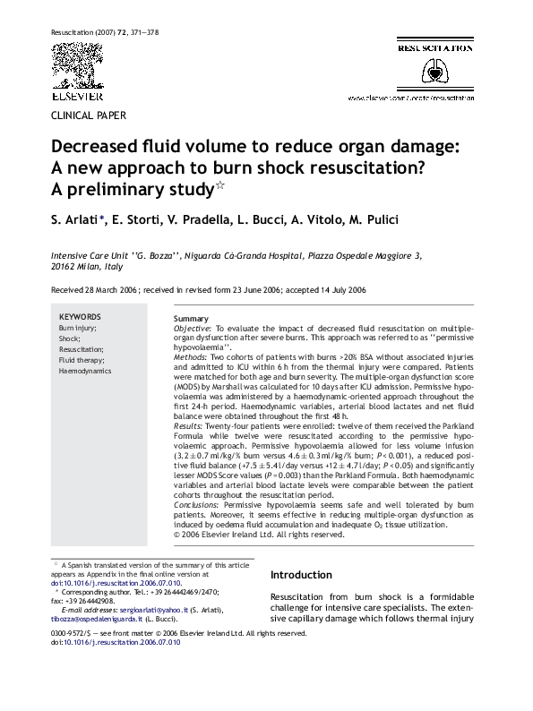 (PDF) Decreased fluid volume to reduce organ damage: A new approach to ...