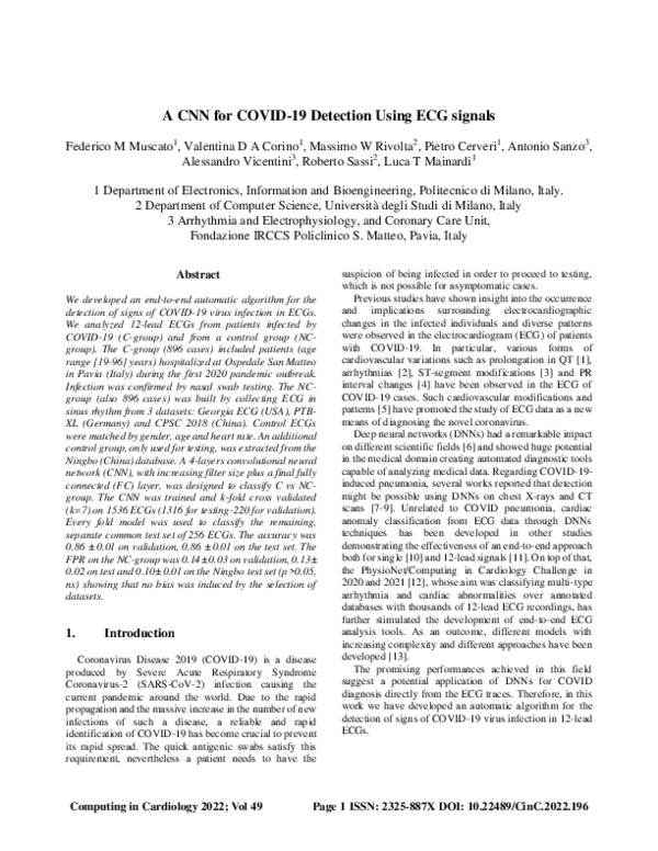 (PDF) A CNN for Covid Detection Using ECG signals