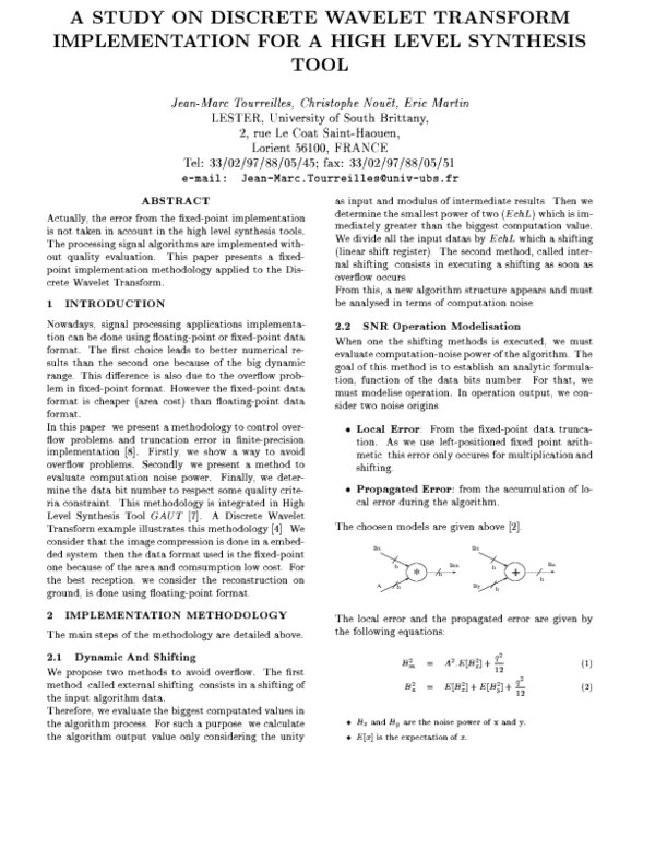 (PDF) A Study On Discrete Wavelet Transform Implementation For A High Level Synthesis Tool ...