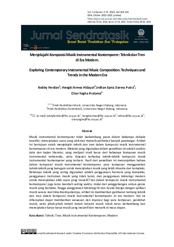(PDF) Menjelajahi Komposisi Musik Instrumental Kontemporer: Teknik dan ...