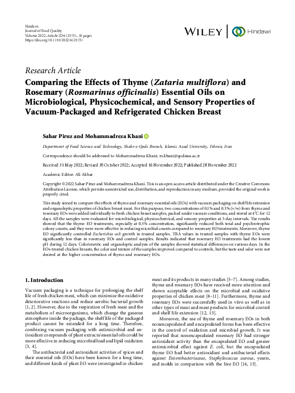 (PDF) Comparing the Effects of Thyme (Zataria multiflora) and Rosemary ...