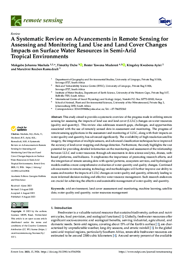 (PDF) A Systematic Review on Advancements in Remote Sensing for ...