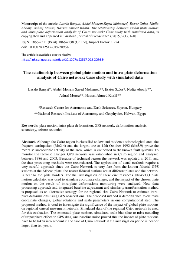 (PDF) The relationship between global plate motion and intra-plate ...