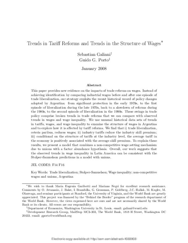 (PDF) Trends in Tariff Reforms and Trends in the Structure of Wages