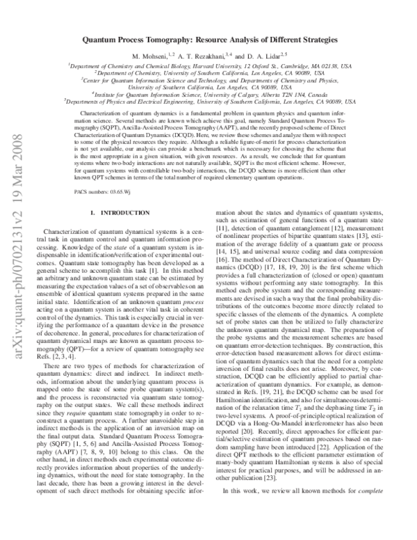 (PDF) Quantum-process tomography: Resource analysis of different strategies