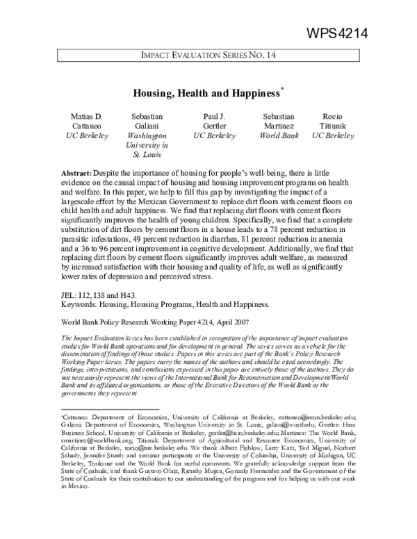 (PDF) Housing, Health and Happiness