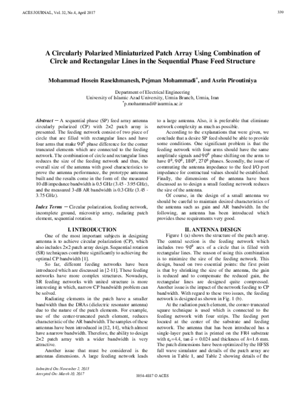 (PDF) A Circularly Polarized Miniaturized Patch Array Using Combination of Circle and ...