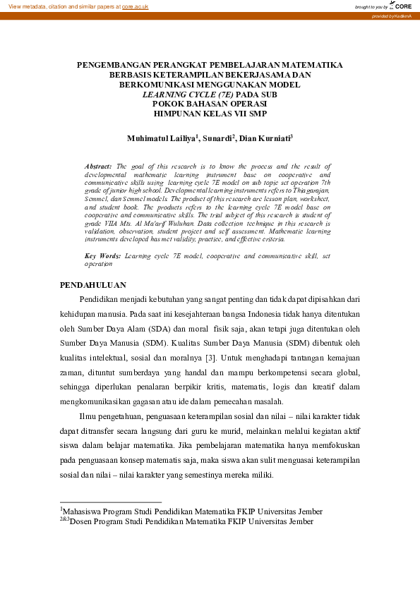 (PDF) Pengembangan Perangkat Pembelajaran Matematika Berbasis Keterampilan Bekerjasama Dan ...