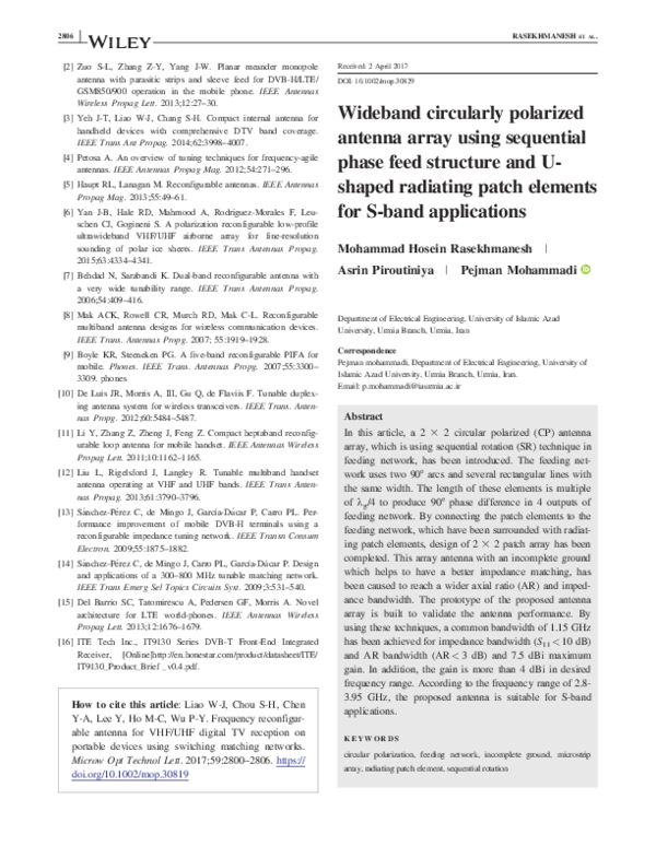 (PDF) Wideband circularly polarized antenna array using sequential phase feed structure and U ...
