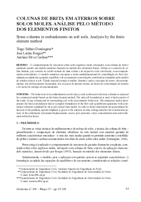 (PDF) Colunas de brita em aterros sobre solos moles. Análise pelo ...