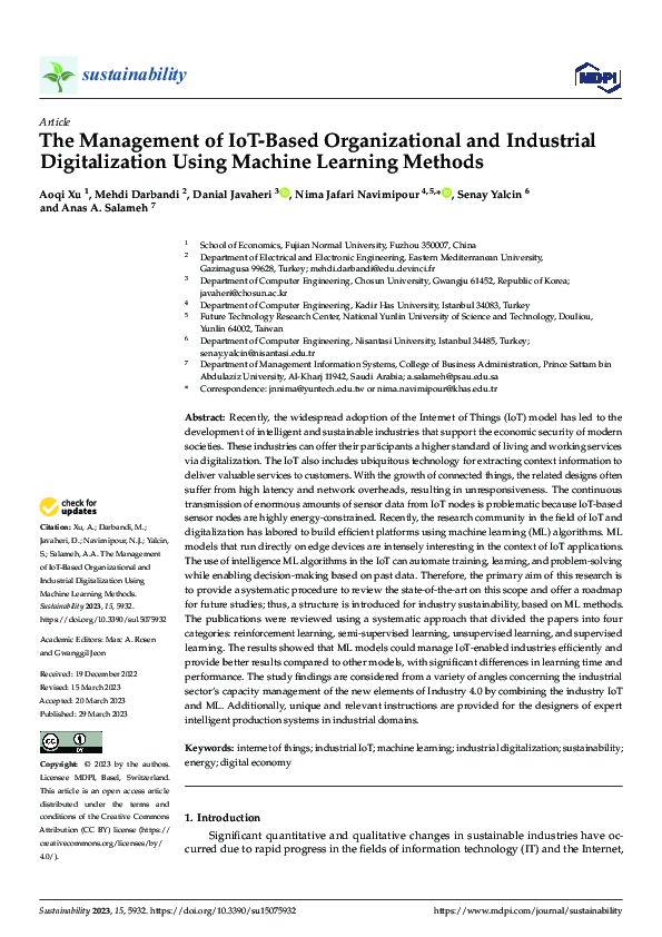(PDF) The Management of IoT-Based Organizational and Industrial Digitalization Using Machine ...